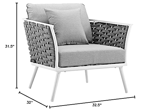 Modway Stance Outdoor Patio Woven Rope Arm Chair in White Gray