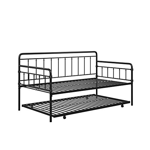 DHP Winston Metal Daybed and Roll Out Trundle, Sturdy Metal Frame, Multifunctional Piece, Black - Twin