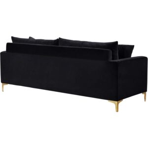 Meridian Furniture Naomi Collection Modern | Contemporary Black Velvet Upholstered Sofa with Stainless Steel Base in a Rich Gold or chrome Finish, (633Black-S)