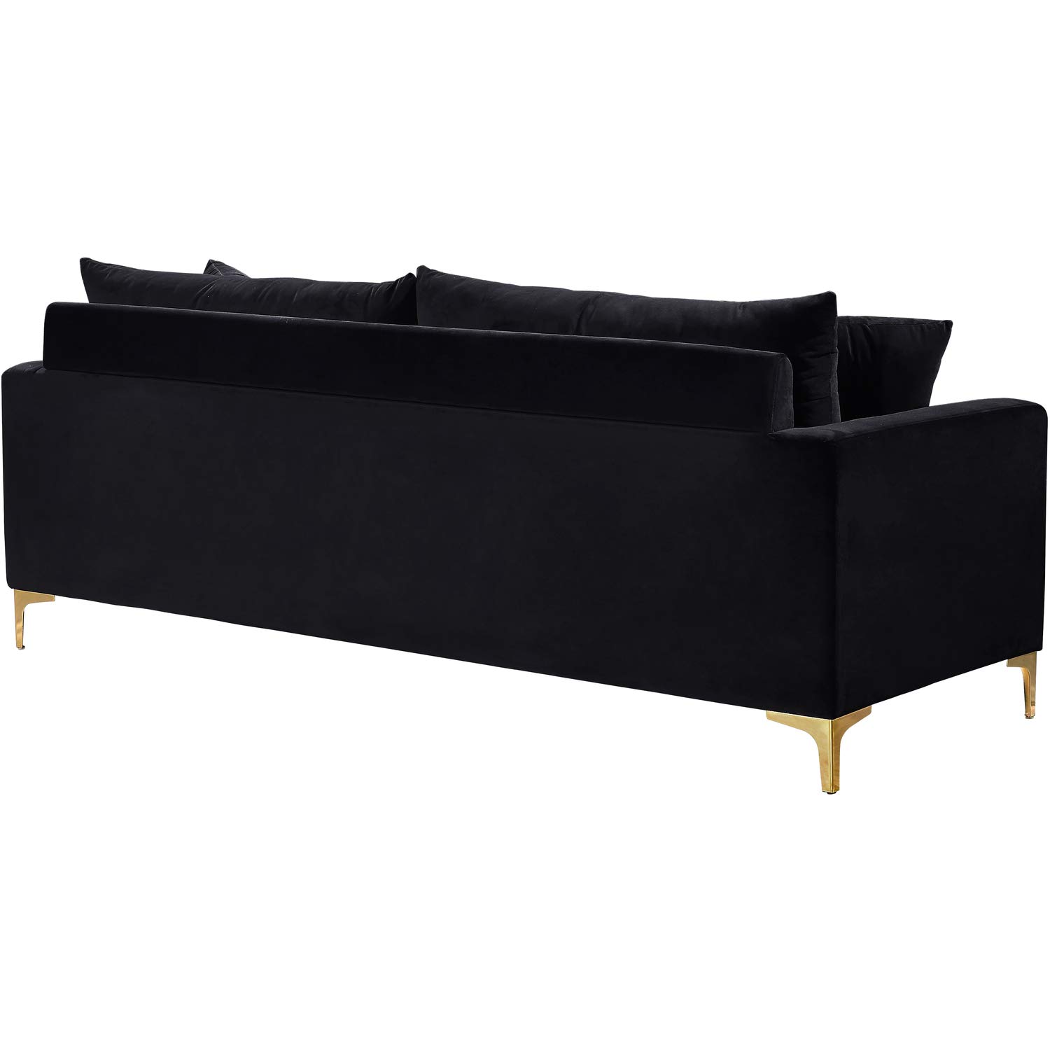 Meridian Furniture Naomi Collection Modern | Contemporary Black Velvet Upholstered Sofa with Stainless Steel Base in a Rich Gold or chrome Finish, (633Black-S)