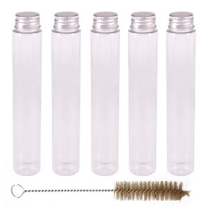 zmybcpack 15 Pack 100ml Clear Plastic Test Tubes with Screw Caps and 1 Cleaning Brush - Gumball Candy Tubes -Jelly Belly Bean Cookie Nuts Bottle Containers for Wedding Party Christmas Décor