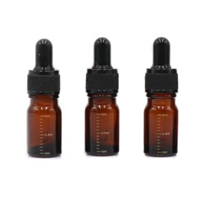 3 Pcs 5ml 0.17oz Empty Refillable Amber Glass Graduated Dropper Bottle Essential Oil Cosmetics Elite Fluid Container Jar Pot Holder with Glass Pipette Dropper