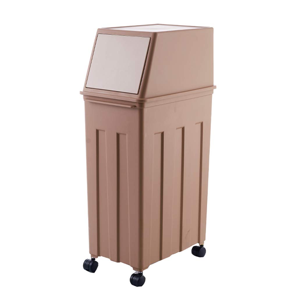 Trash Can Plastic Press Top Trash Bin 30 Liter, Large with Wheels, Square Garbage Can for Kitchen Living Room Office Outdoor (Color : Dark Brown)