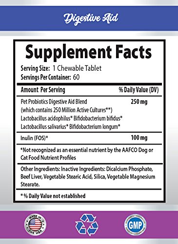 PET SUPPLEMENTS Digestive Support for Cats - Cats Digestive AID - PROBIOTIC Formula - Treats - cat Stomach Relief Natural - 1 Bottle (60 Chews)