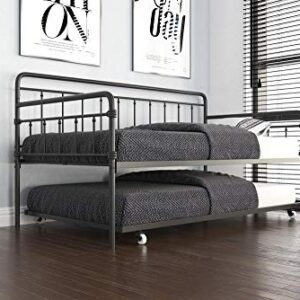 DHP Winston Metal Daybed and Roll Out Trundle, Sturdy Metal Frame, Multifunctional Piece, Black - Twin