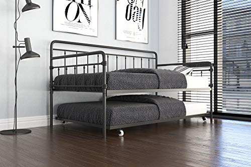 DHP Winston Metal Daybed and Roll Out Trundle, Sturdy Metal Frame, Multifunctional Piece, Black - Twin