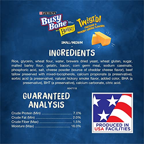 Purina Busy With Beggin' Made in USA Facilities Small/Medium Breed Dog Chew, Twist'd Cheddar & Hickory Smoke Flavors - 10 ct. Pouch