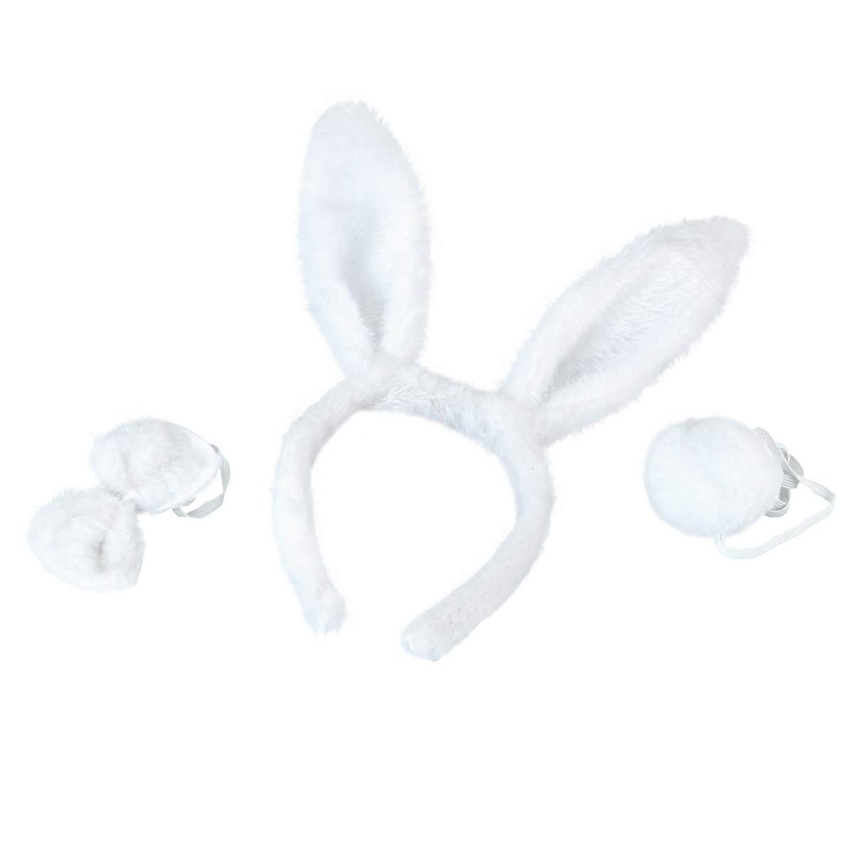 BinaryABC Bunny Rabbit Costume Set,Ears Headband Bow Ties Tail Set,Halloween Costume Assesories(White)