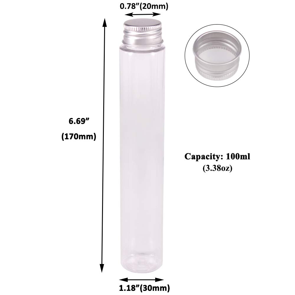 zmybcpack 15 Pack 100ml Clear Plastic Test Tubes with Screw Caps and 1 Cleaning Brush - Gumball Candy Tubes -Jelly Belly Bean Cookie Nuts Bottle Containers for Wedding Party Christmas Décor