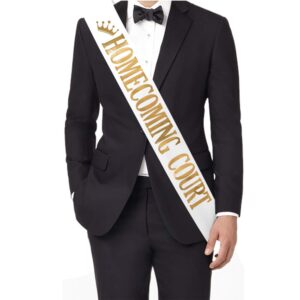 "Homecoming Court" Sash - School Dance Graduation Party School Party Accessories, White with Gold Print