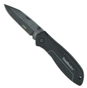 southwire tools & equipment dpkd2 edgeforce pocket knife, 3.26" blade, d2 steel, stonewash black oxide finish for corrosion resistance- smooth blade for everyday use