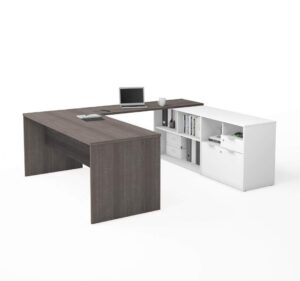 bestar i3 plus u-shaped executive desk, 72w, bark grey & white