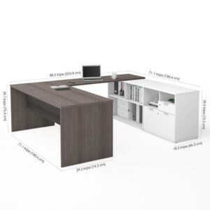 Bestar i3 Plus U-Shaped Executive Desk, 72W, Bark Grey & White