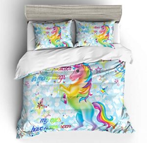 suncloris,rainbow unicorn fairytale with sparkling stars,bedding sheet set .included:duvet cover,pillowcase(no comforter inside) (01, (full))