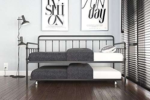 DHP Winston Metal Daybed and Roll Out Trundle, Sturdy Metal Frame, Multifunctional Piece, Black - Twin