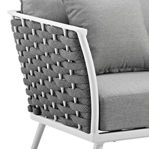 modway stance outdoor patio woven rope arm chair in white gray