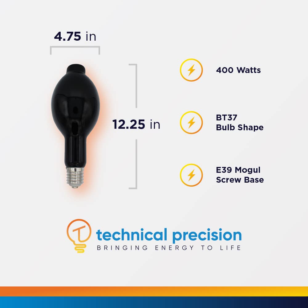 Replacement for American DJ LL-400BLB, Eliminator ELBLK400, BLK400, CHAUVET Black Shadow 400 H400BL Blacklight Light Bulb by Technical Precision - Bright 400w Bulb UV Black Lightbulb - 1 Pack