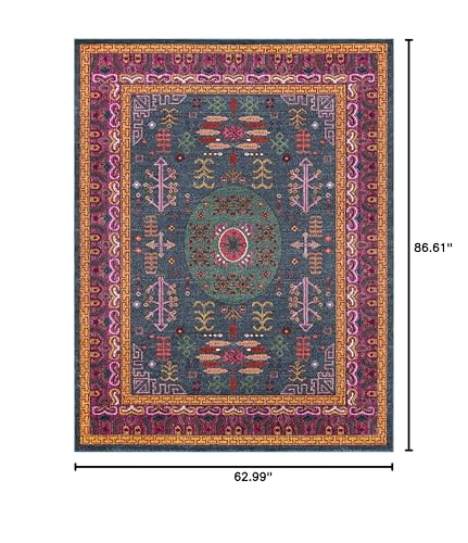 Hauteloom Cleveland Bohemian Southwestern Colorful Area Rug - Traditional Tribal Aztec Carpet for Living Room, Bedroom, Dining Room - Pink, Magenta, Green, Orange, Purple - 5'3" x 7'3" (5x7)