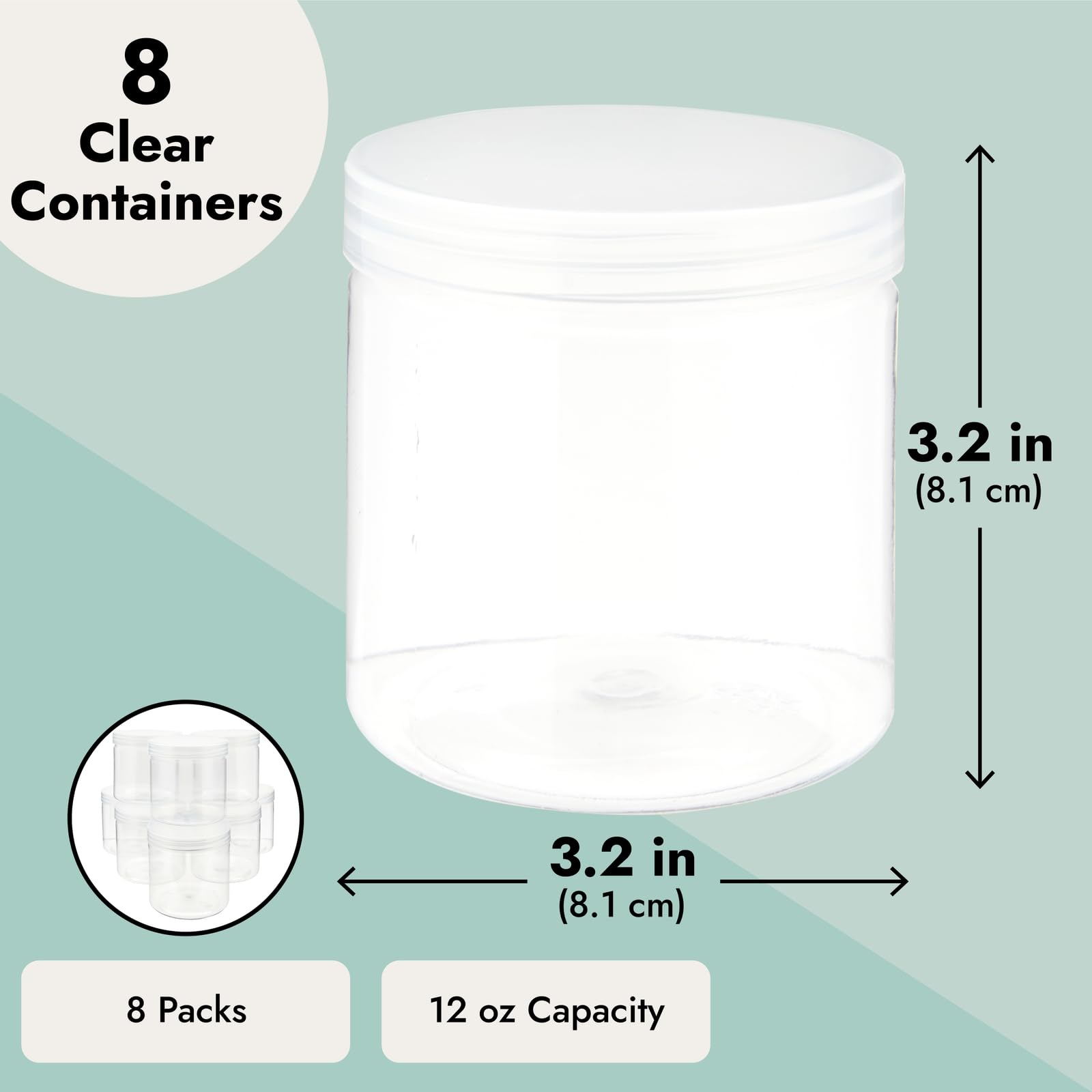 Juvale Slime Containers with Lids - 8 Pack Clear Plastic Jars for Kids DIY Crafts (12 oz)