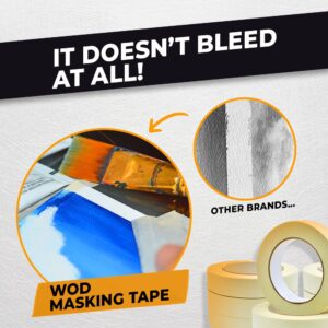 WOD MT5 Utility Grade Masking Tape, 1/2 inch x 60 yds. for Home or Office air-Dry Painting, Labeling, & Packing. Leaves no Residue