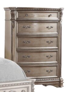 acme northville 5 drawer wooden chest in antique silver