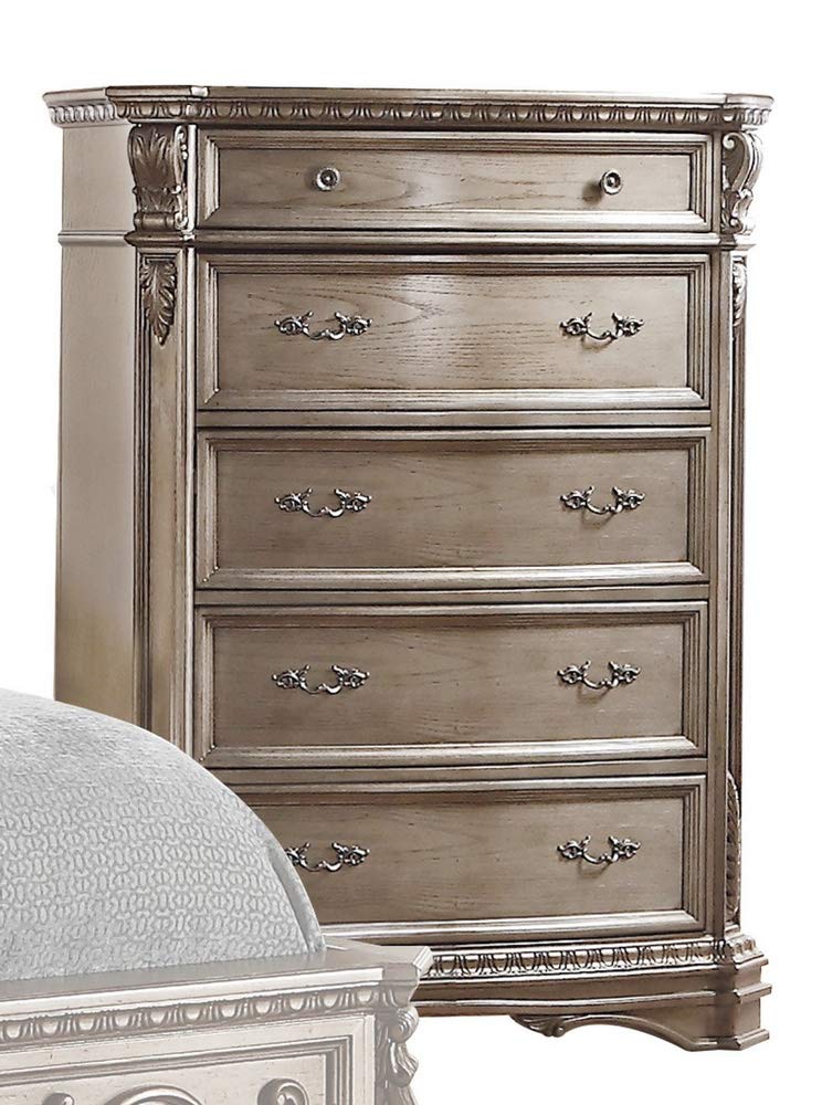 Acme Northville 5 Drawer Wooden Chest in Antique Silver