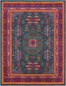 hauteloom cleveland bohemian southwestern colorful area rug - traditional tribal aztec carpet for living room, bedroom, dining room - pink, magenta, green, orange, purple - 5'3" x 7'3" (5x7)