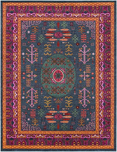 Hauteloom Cleveland Bohemian Southwestern Colorful Area Rug - Traditional Tribal Aztec Carpet for Living Room, Bedroom, Dining Room - Pink, Magenta, Green, Orange, Purple - 5'3" x 7'3" (5x7)