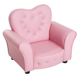 qaba kids sofa toddler tufted upholstered sofa chair princess couch furniture with diamond decoration for preschool child, pink