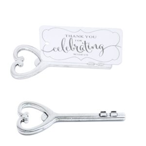 aokbean 50pcs place card holder heart shaped key bottle opener for wedding party table name cards guest gift with french ribbon