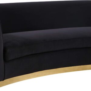 Meridian Furniture Julian Collection Modern | Contemporary Velvet Upholstered Sofa with Stainless Steel Base in Rich Gold Finish, Black, 91.5" W x 36" D x 28" H