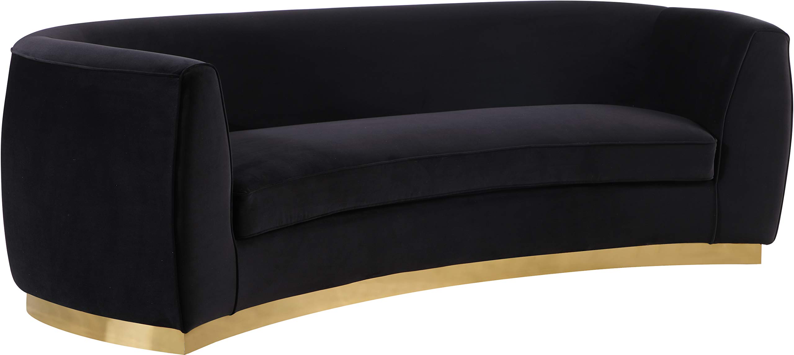 Meridian Furniture Julian Collection Modern | Contemporary Velvet Upholstered Sofa with Stainless Steel Base in Rich Gold Finish, Black, 91.5" W x 36" D x 28" H