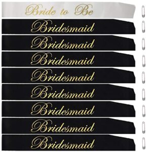 bridal shower bachelorette party satin sash set:1 bride to be sash, 8 bridesmaid sash, 9 pcs bride tribe wedding decorations kit for hen party, engagement party favors & supplies