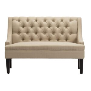 ANDEWORLD Modern Loveseat Settee Button Tufted Sofa Couch Upholstered Banquette Dining Bench Living Room Funiture (Khaki)