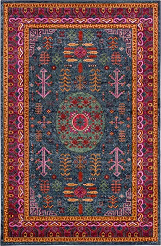 Hauteloom Cleveland Bohemian Southwestern Colorful Area Rug - Traditional Tribal Aztec Carpet for Living Room, Bedroom, Dining Room - Pink, Magenta, Green, Orange, Purple - 5'3" x 7'3" (5x7)