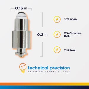 2.7W 3.5V Halogen Replacement Bulb for Welch Allyn Otoscope Bulb 06500, 6500, 06500U, WA06500, WA-06500-U by Technical Precision - Welch Allyn Compatible Bulb for Macroview Medical Otoscope - 1 Pack