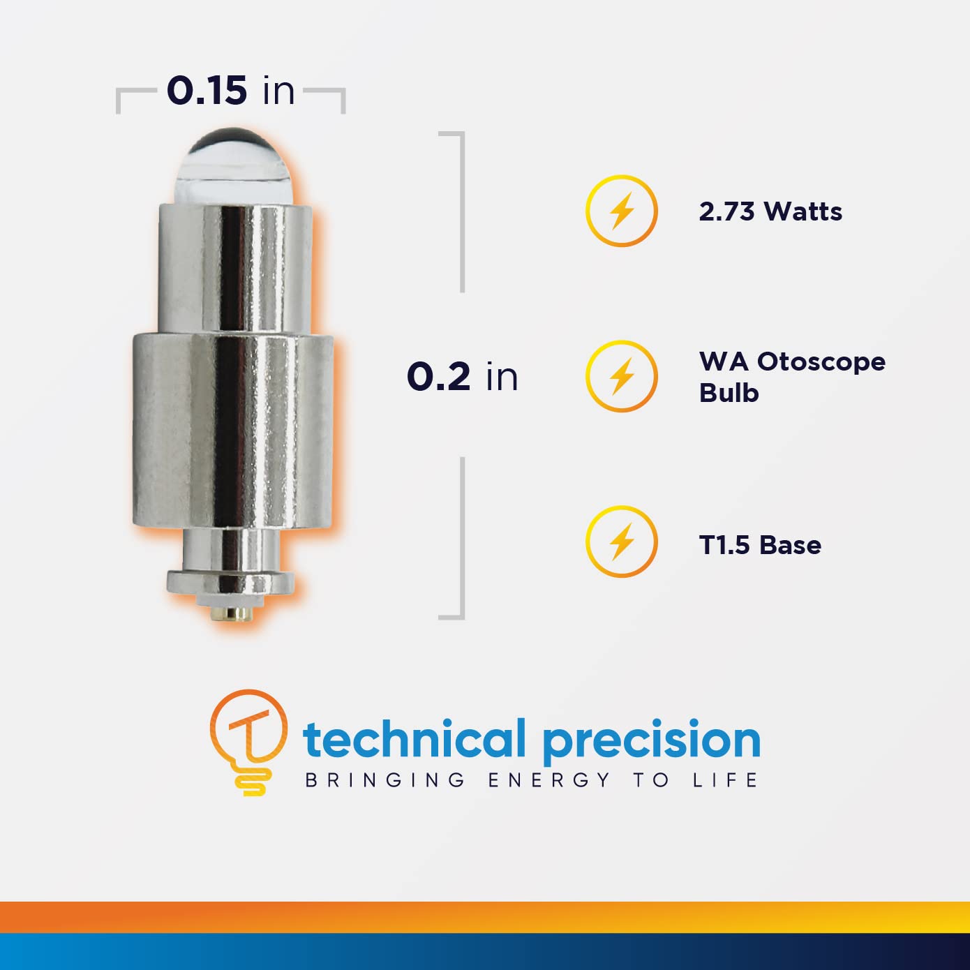 2.7W 3.5V Halogen Replacement Bulb for Welch Allyn Otoscope Bulb 06500, 6500, 06500U, WA06500, WA-06500-U by Technical Precision - Welch Allyn Compatible Bulb for Macroview Medical Otoscope - 1 Pack