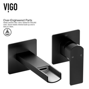 VIGO Atticus 5.125 inch H Single Handle Bathroom Faucet in Matte Black - Wall Mount Faucet - Rough-in Valve Included VG05005MB