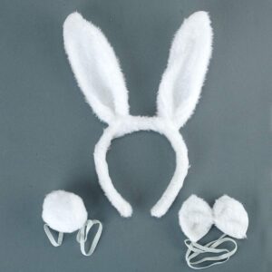 BinaryABC Bunny Rabbit Costume Set,Ears Headband Bow Ties Tail Set,Halloween Costume Assesories(White)