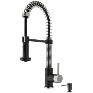 vigo vg02001stmbk2 19" h edison single-handle with pull-down sprayer kitchen faucet with soap dispenser in stainless steel/matte black