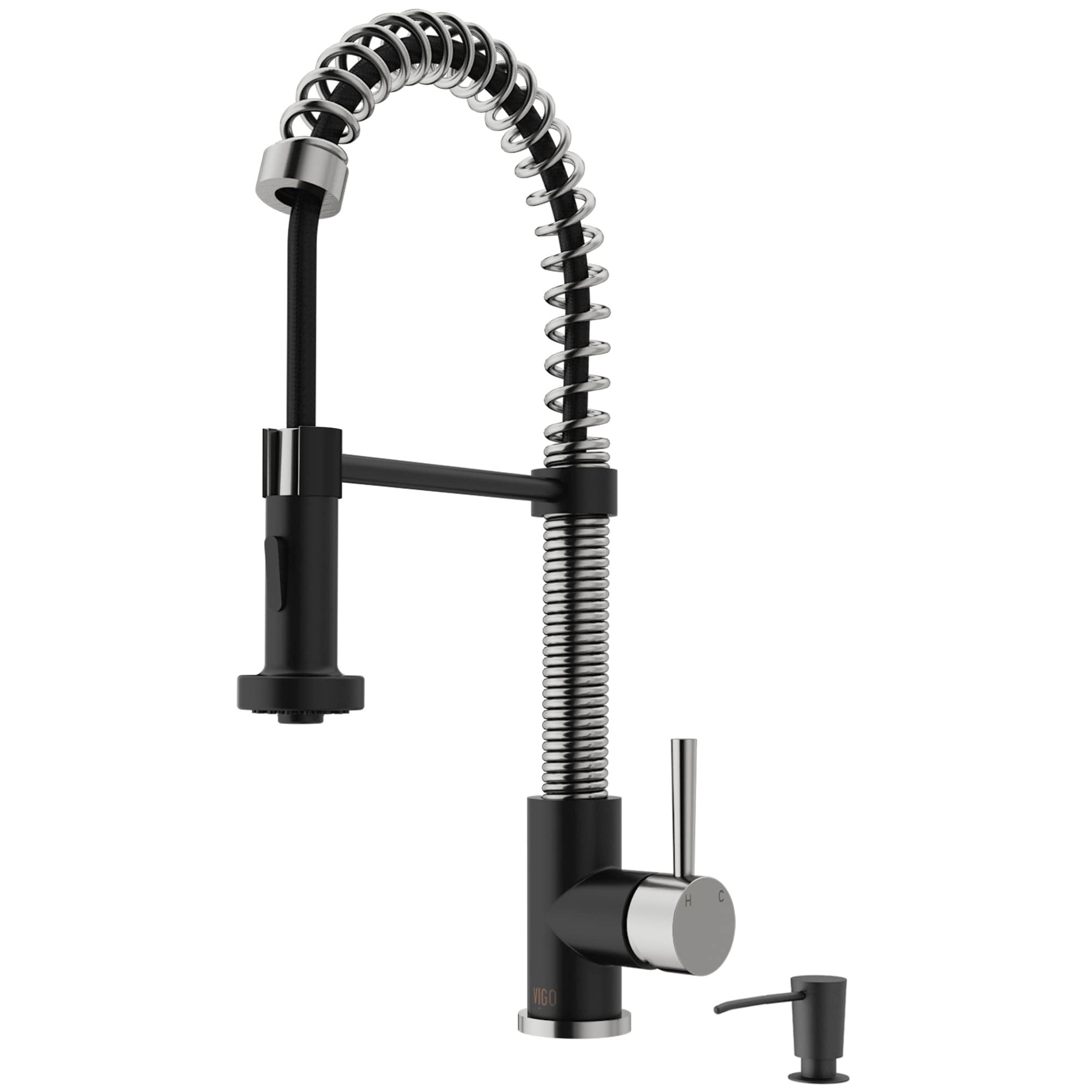 VIGO VG02001STMBK2 19" H Edison Single-Handle with Pull-Down Sprayer Kitchen Faucet with Soap Dispenser in Stainless Steel/Matte Black