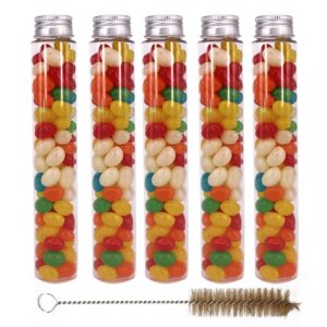 zmybcpack 15 pack 100ml clear plastic test tubes with screw caps and 1 cleaning brush - gumball candy tubes -jelly belly bean cookie nuts bottle containers for wedding party christmas décor