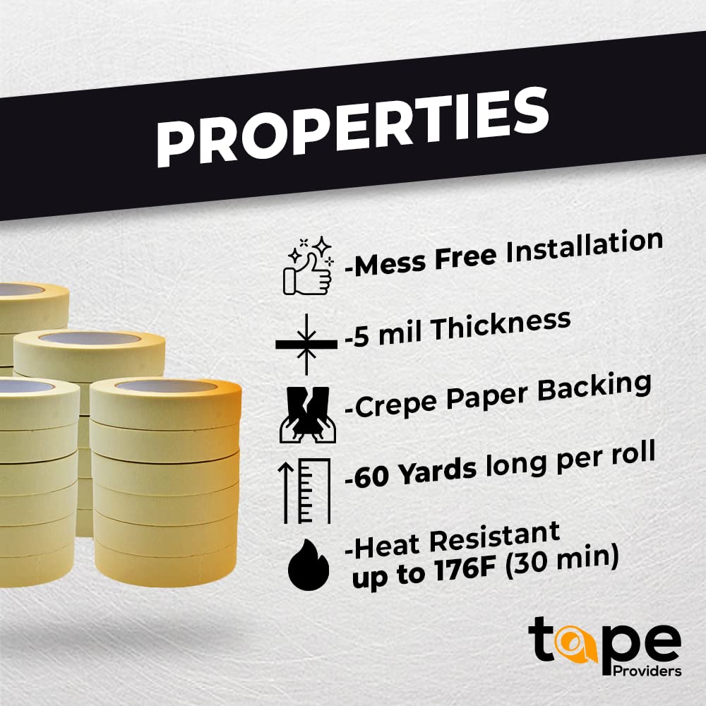 WOD MT5 Utility Grade Masking Tape, 1/2 inch x 60 yds. for Home or Office air-Dry Painting, Labeling, & Packing. Leaves no Residue