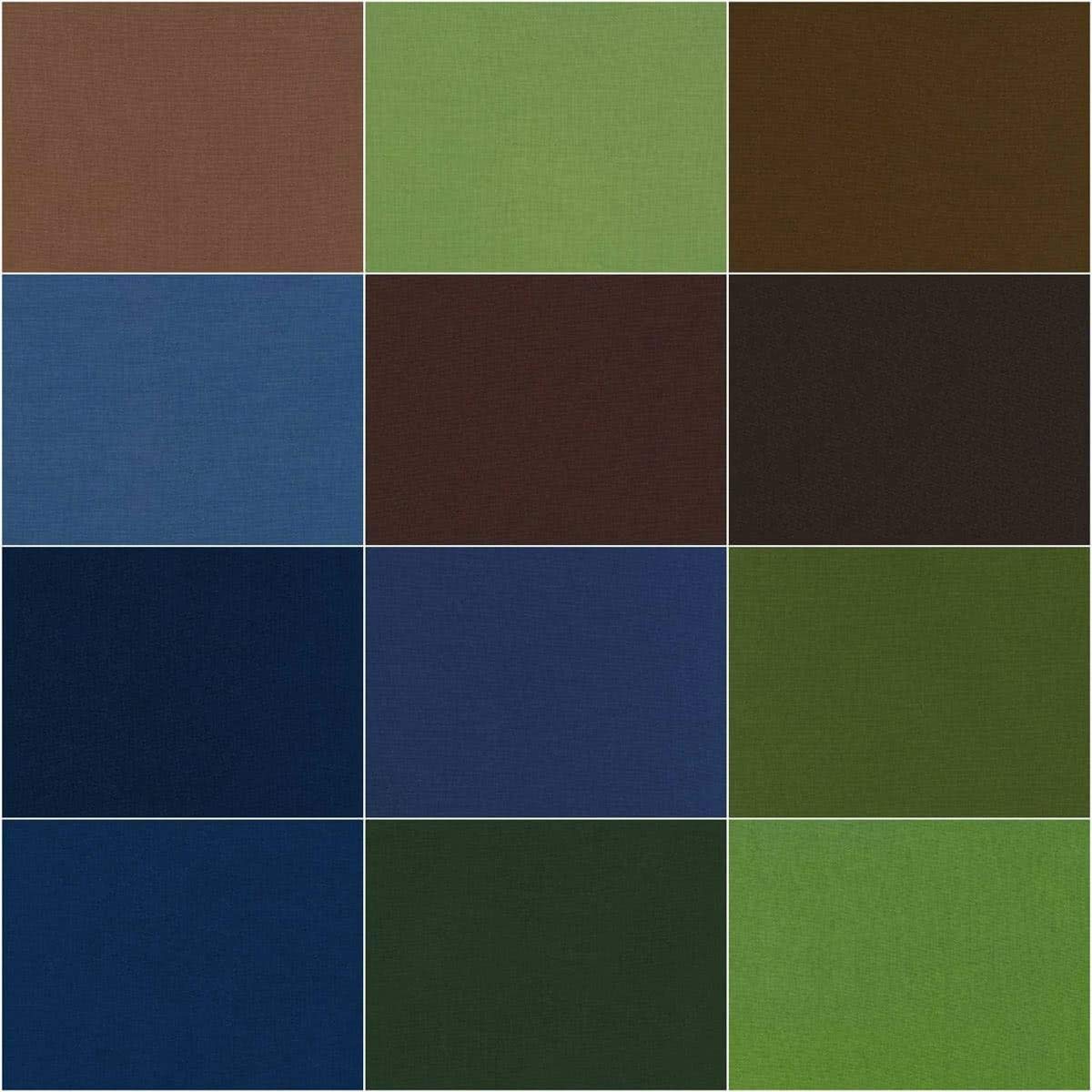 Robert Kaufman Kona Cotton Solids Adventure Fat Quarter Bundle 12 Precut Cotton Fabric Quilting FQs Assortment FQ-1380-12