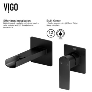 VIGO Atticus 5.125 inch H Single Handle Bathroom Faucet in Matte Black - Wall Mount Faucet - Rough-in Valve Included VG05005MB