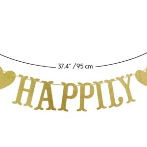 Happily Ever After Glitter Bunting Banner, Engagement,Bridal Shower, Wedding Party Decorations (Gold)