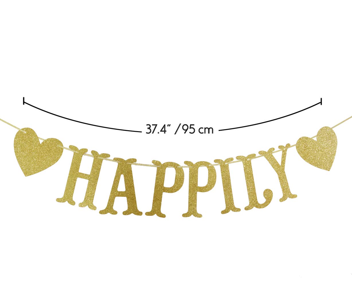 Happily Ever After Glitter Bunting Banner, Engagement,Bridal Shower, Wedding Party Decorations (Gold)