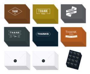 crbn men thank you notes bulk retro 48 thank you cards bulk w/stickers & white envelopes – vintage & retro – 4x6 blank note cards – perfect for weddings, bridal showers, graduation, and baby showers