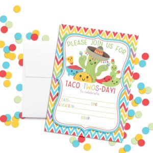 Taco TWOS-DAY Adorable 2nd Birthday Fiesta Party Invitations, 20 5x7 Fill In Cards with Twenty White Envelopes by AmandaCreation