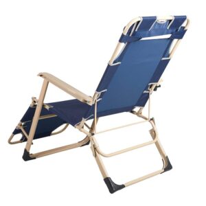 Livebest Folding Lounge Chair Set of 2 Patio Chaise Lounge Chairs, Lay Flat Sun Lounger for Outdoor Patio Lawn Beach Pool Deck Sunbathing, Camping,Supports 300lbs,Dark Blue（2 Pack）